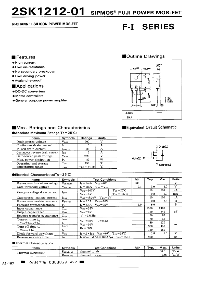 2SK1212-01 Datasheet_PDF文件下载_芯片资料查询_维库电子市场网