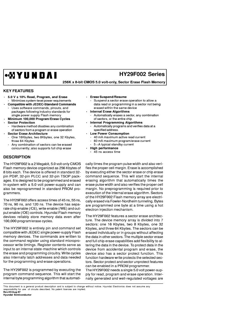 HY29F002SERIES Datasheet_PDF文件下载_芯片资料查询_维库电子市场网