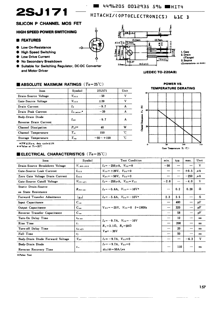 2SJ171 Datasheet_PDF文件下载_芯片资料查询_维库电子市场网