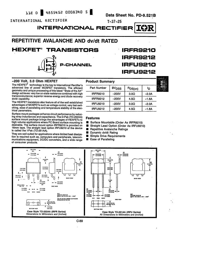 IRFU9212 Datasheet_PDF文件下载_芯片资料查询_维库电子市场网