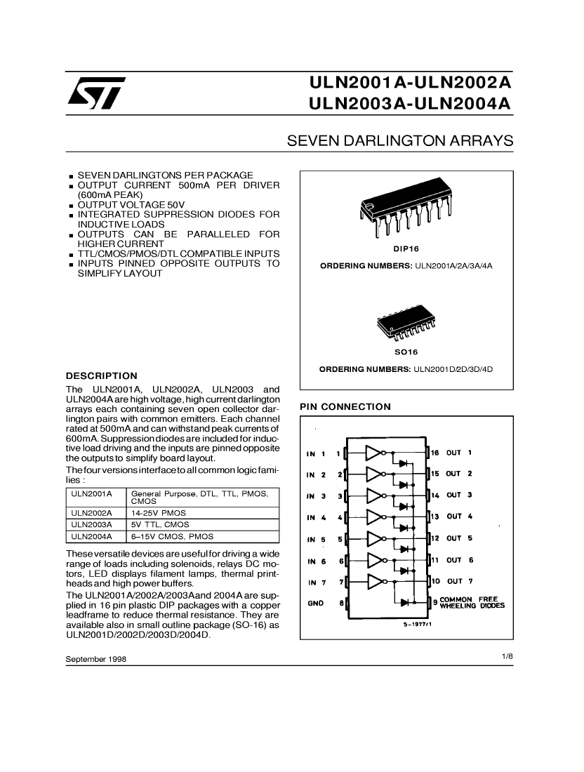 ULN2004D1 Datasheet_PDF文件下载_芯片资料查询_维库电子市场网