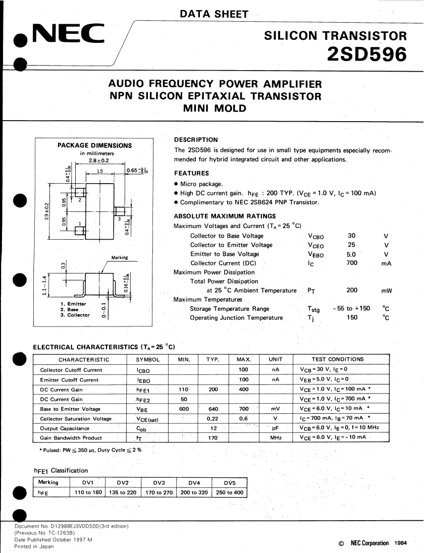 2SD596DV2 Datasheet_PDF文件下载_芯片资料查询_维库电子市场网