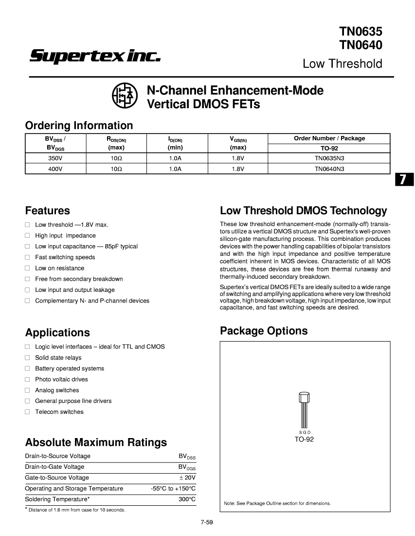 TN0635N3 Datasheet_PDF文件下载_芯片资料查询_维库电子市场网