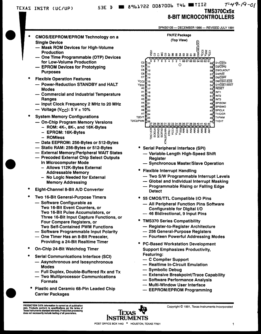TMS370C352FNA Datasheet_PDF文件下载_芯片资料查询_维库电子市场网