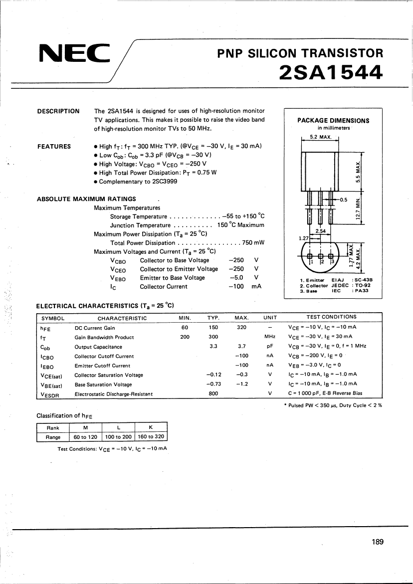 2SA1544 Datasheet_PDF文件下载_芯片资料查询_维库电子市场网