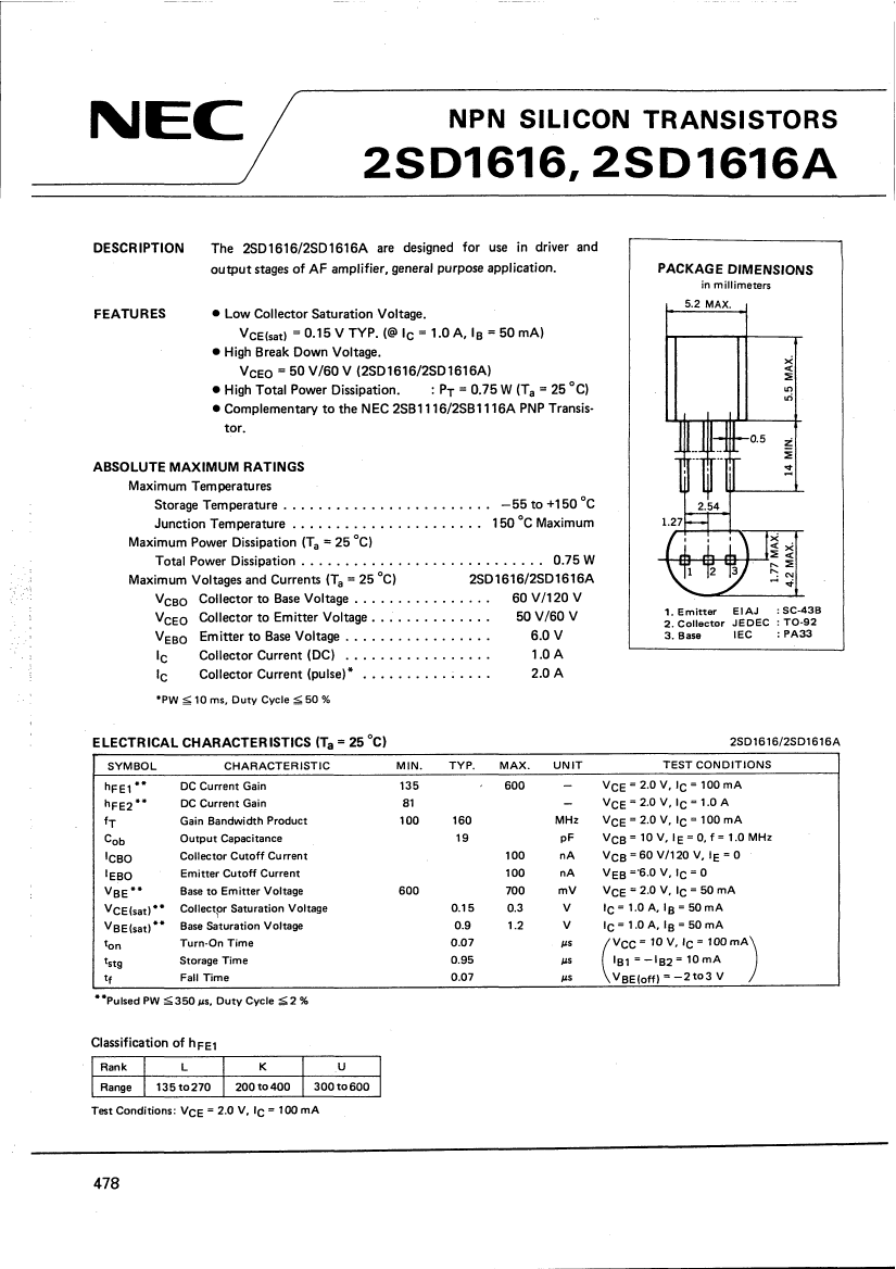 2SD1616-K-AZ Datasheet_PDF文件下载_芯片资料查询_维库电子市场网