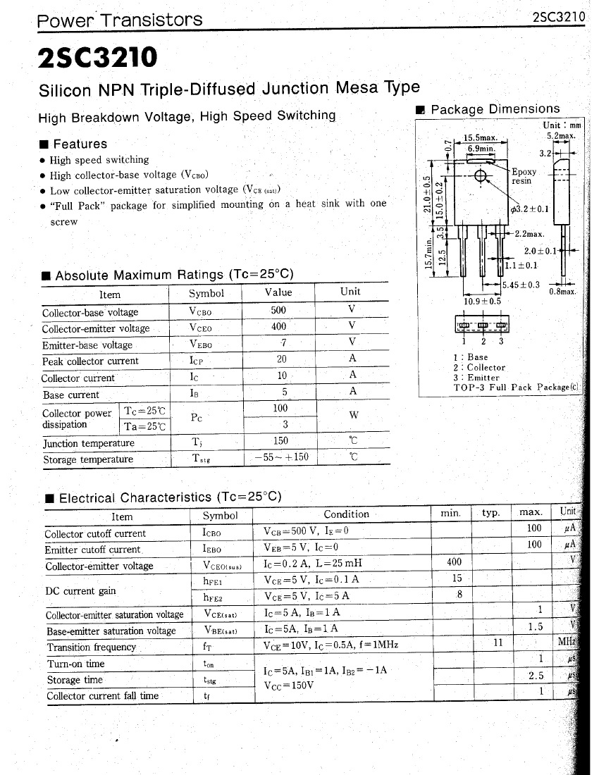 2SC3210 Datasheet_PDF文件下载_芯片资料查询_维库电子市场网