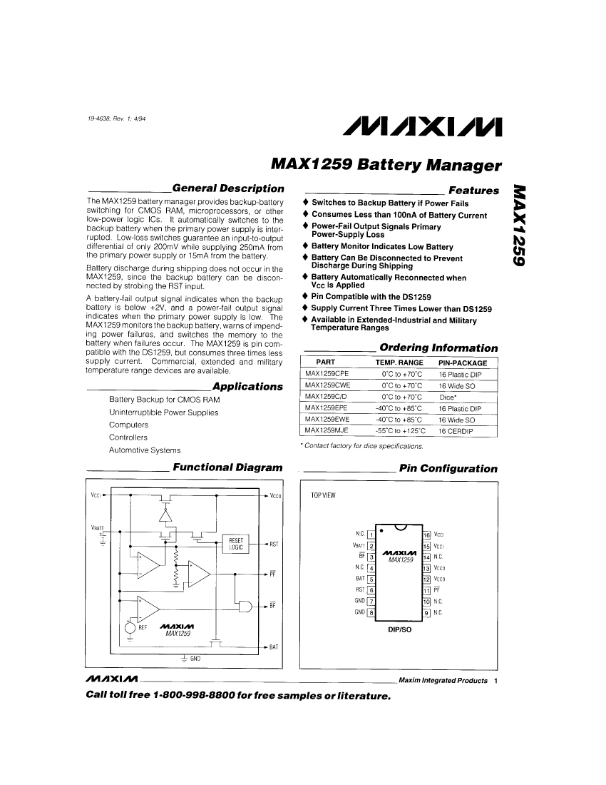 Max1259mje Datasheet Pdf文件下载 芯片资料查询 维库电子市场网
