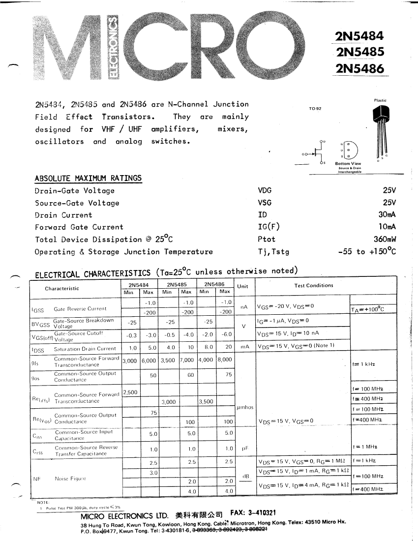 2N5484 Datasheet_PDF文件下载_芯片资料查询_维库电子市场网