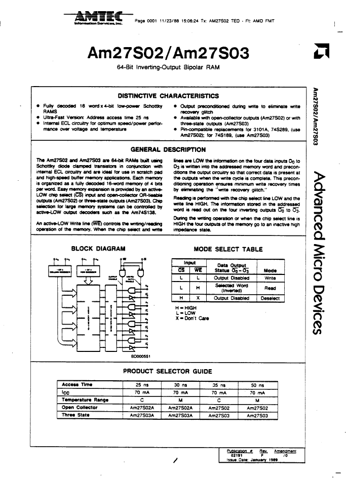 AM27S02-25DCB Datasheet_PDF文件下载_芯片资料查询_维库电子市场网