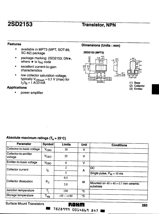 2SD2153W Datasheet_PDF文件下载_芯片资料查询_维库电子市场网