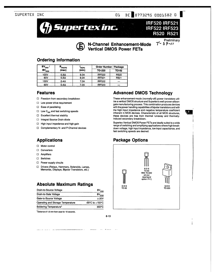 IRF521 Datasheet_PDF文件下载_芯片资料查询_维库电子市场网