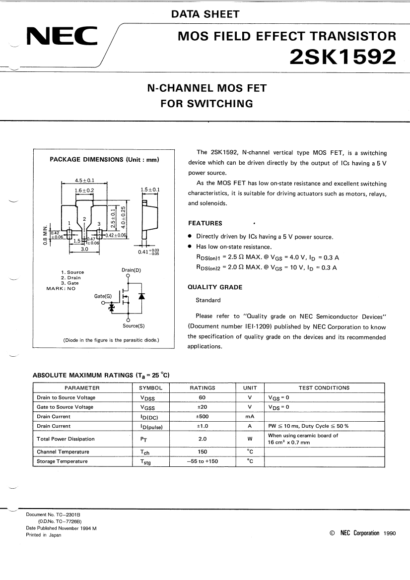 2SK1592 Datasheet_PDF文件下载_芯片资料查询_维库电子市场网