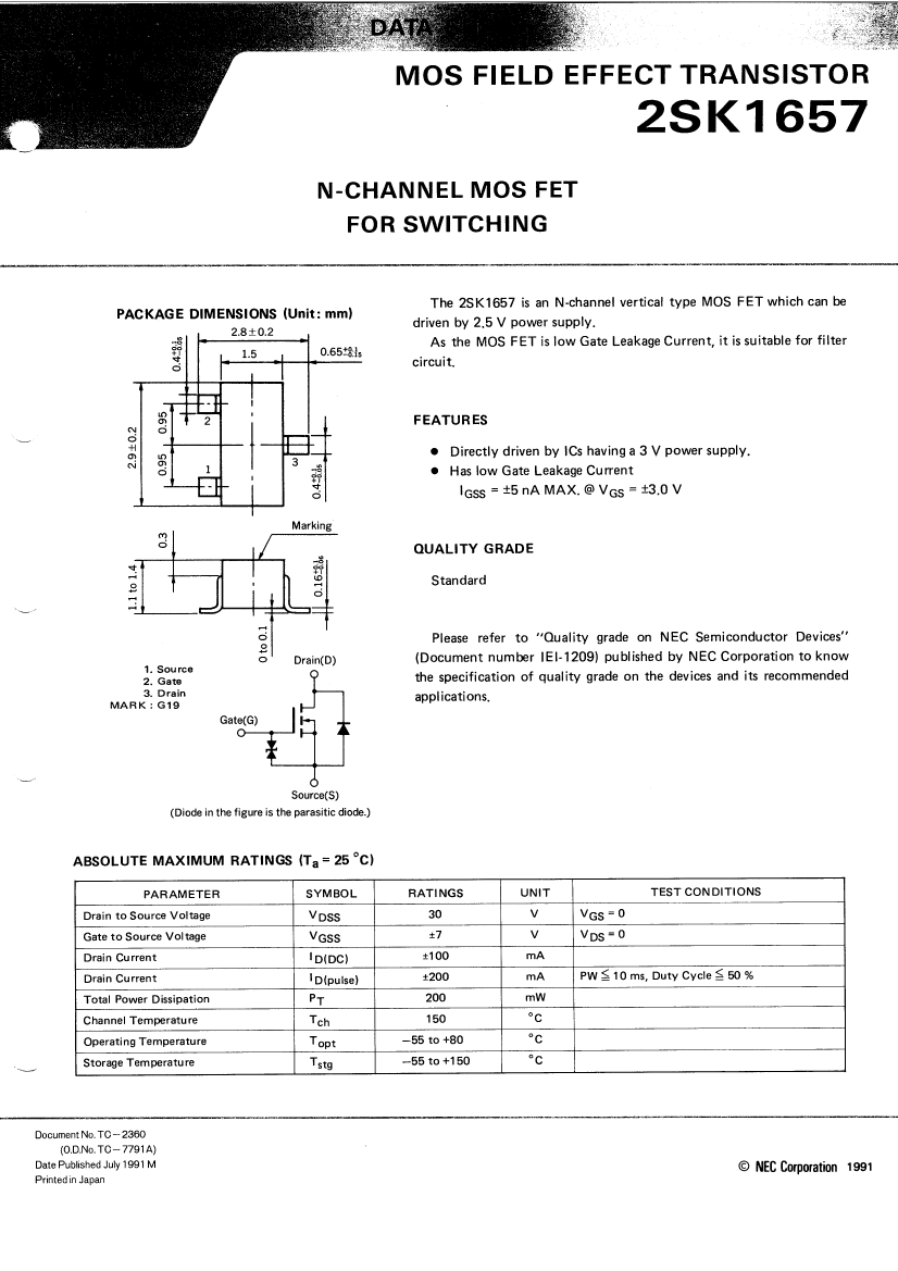 2SK1657 Datasheet_PDF文件下载_芯片资料查询_维库电子市场网