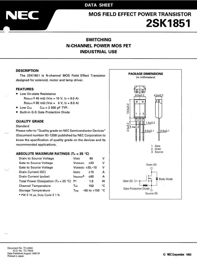 2SK1851 Datasheet_PDF文件下载_芯片资料查询_维库电子市场网