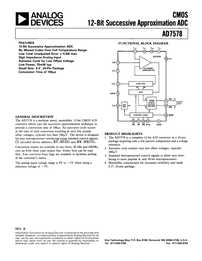 AD7578BQ Datasheet_PDF文件下载_芯片资料查询_维库电子市场网