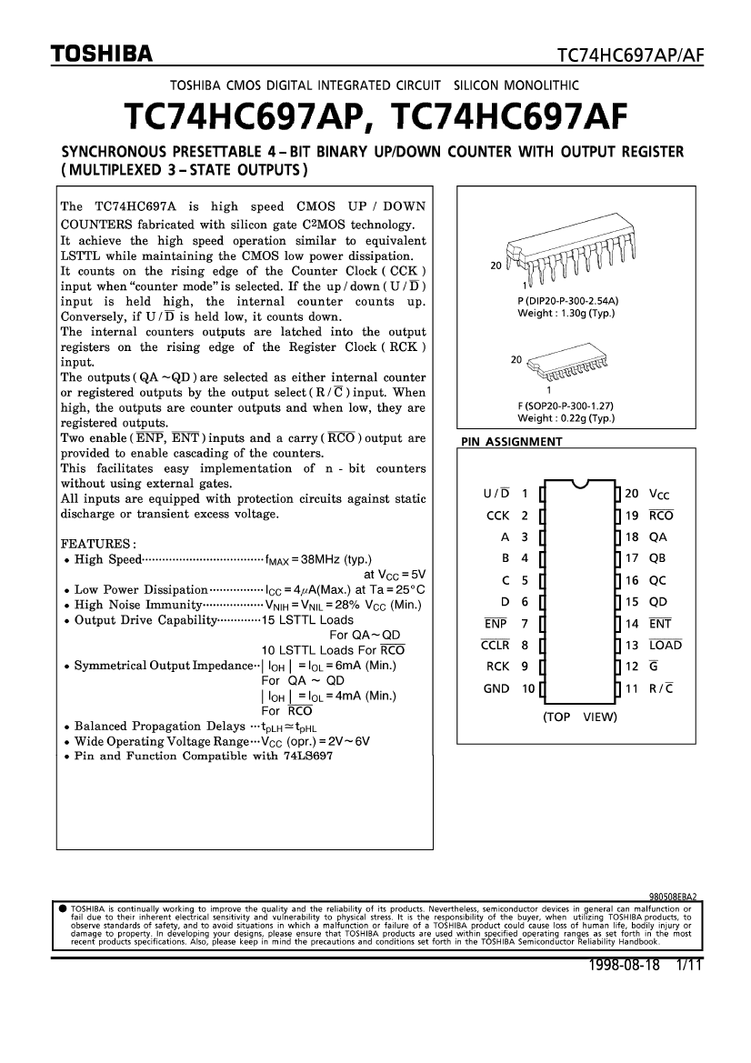 TC74HC697 Datasheet_PDF文件下载_芯片资料查询_维库电子市场网