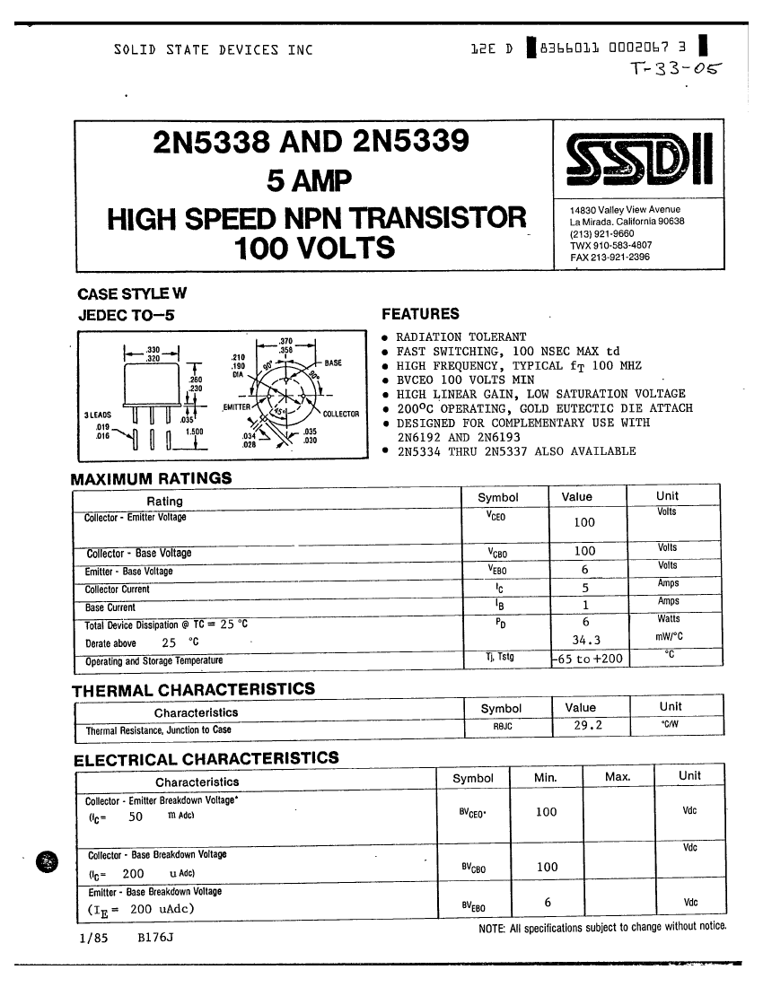 2N5338 Datasheet_PDF文件下载_芯片资料查询_维库电子市场网