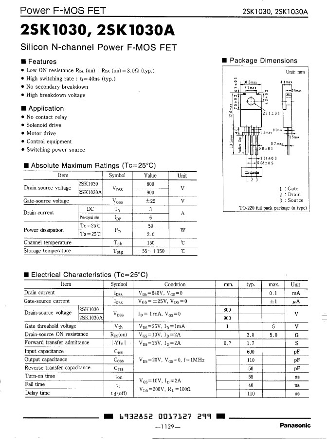 2SK1030 Datasheet_PDF文件下载_芯片资料查询_维库电子市场网