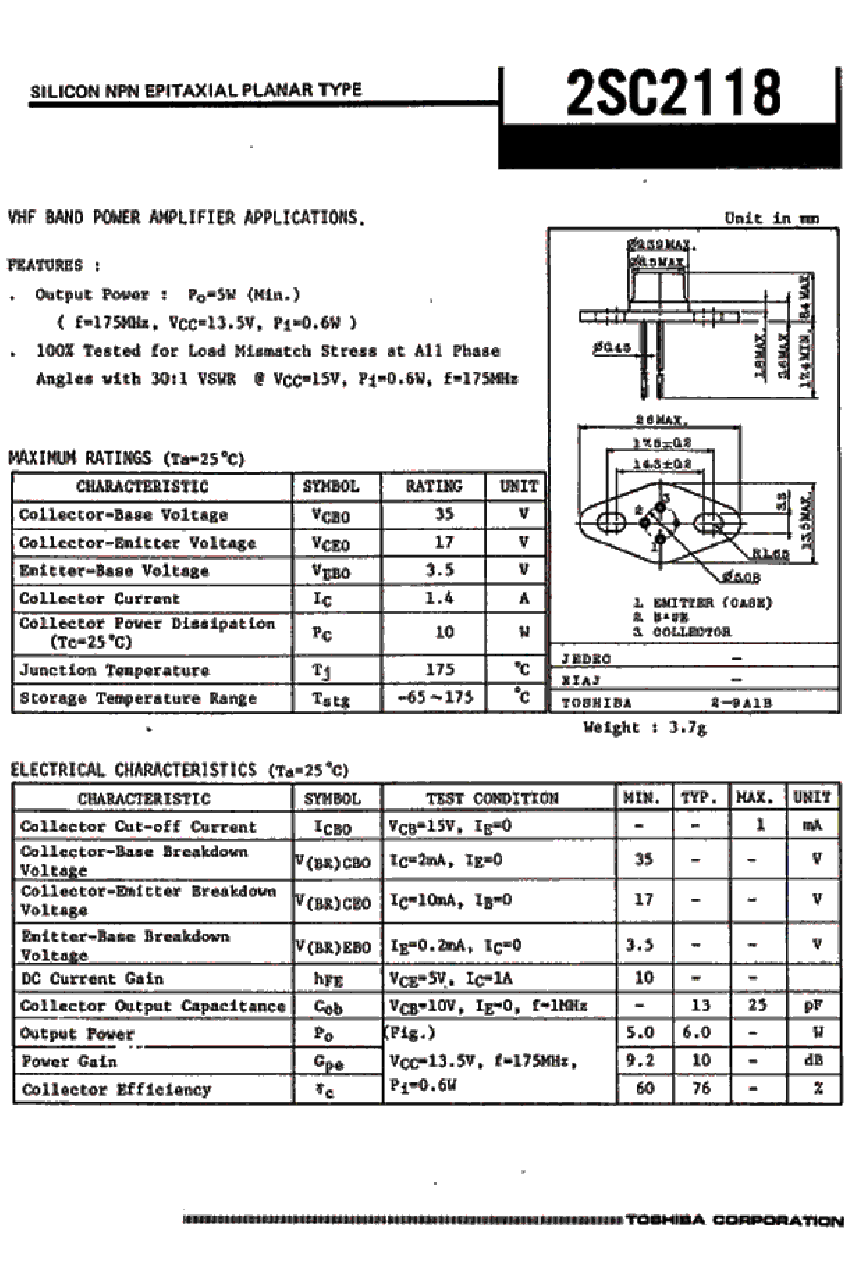 2SC2118 Datasheet_PDF文件下载_芯片资料查询_维库电子市场网