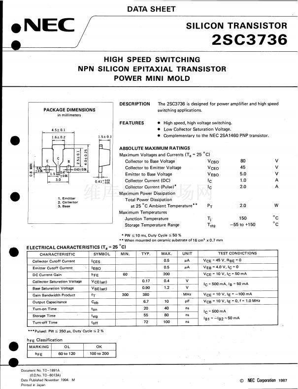 2SC3736OL-AZ Datasheet_PDF文件下载_芯片资料查询_维库电子市场网