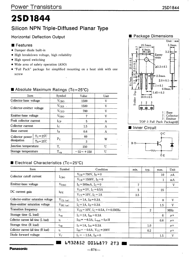 2SD1844 Datasheet_PDF文件下载_芯片资料查询_维库电子市场网