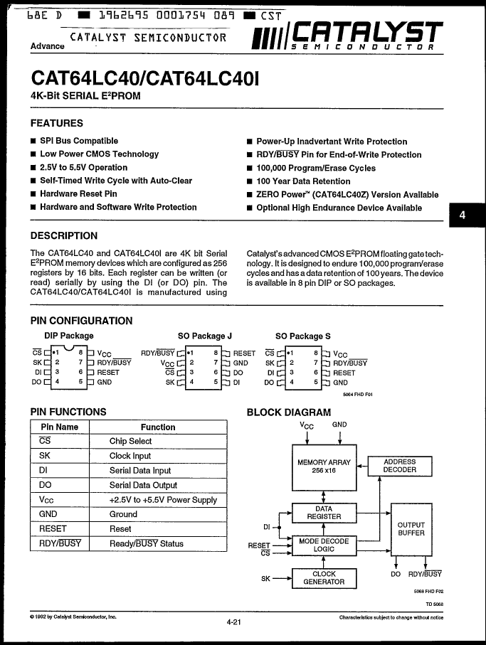 CAT64LC40ZJ-TE7 Datasheet_PDF文件下载_芯片资料查询_维库电子市场网