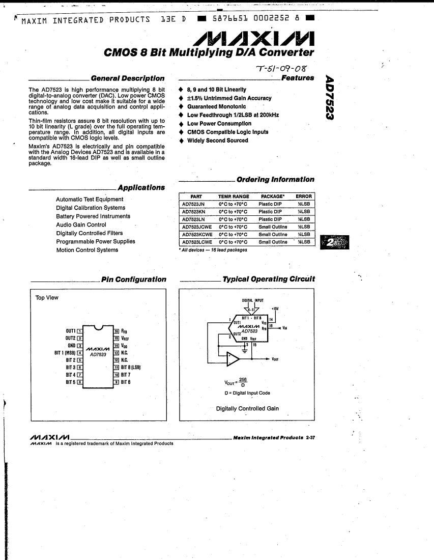 AD7523JCWE Datasheet_PDF文件下载_芯片资料查询_维库电子市场网